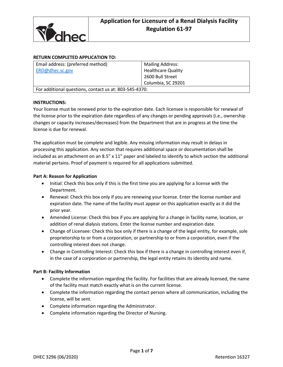 DHEC Form 3296 - Fill Out, Sign Online and Download Fillable PDF, South ...