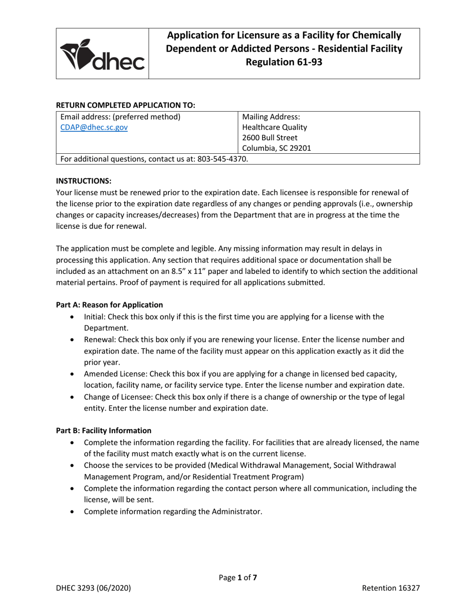 DHEC Form 3293 - Fill Out, Sign Online and Download Fillable PDF, South ...