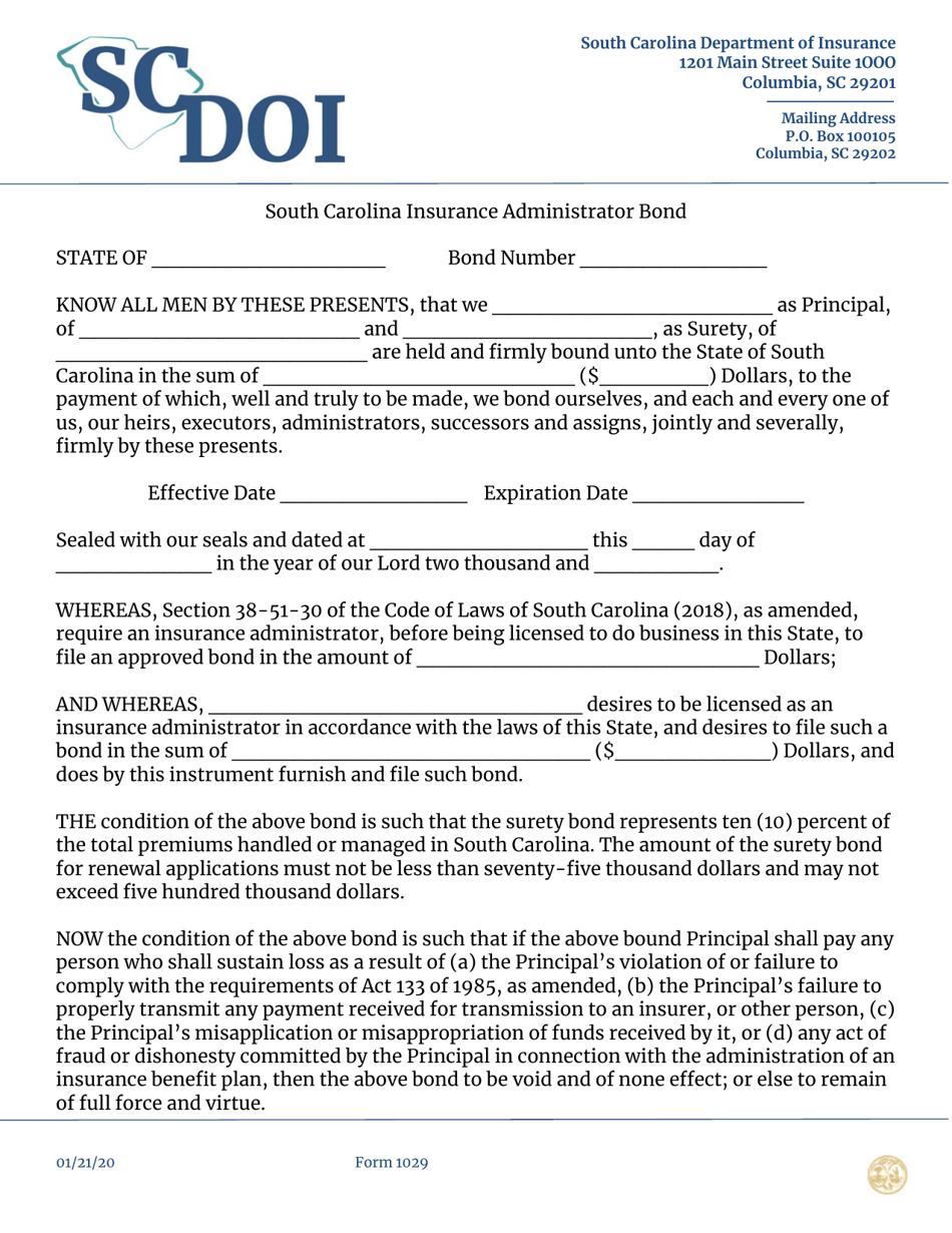 Form 1029 - Fill Out, Sign Online and Download Fillable PDF, South ...