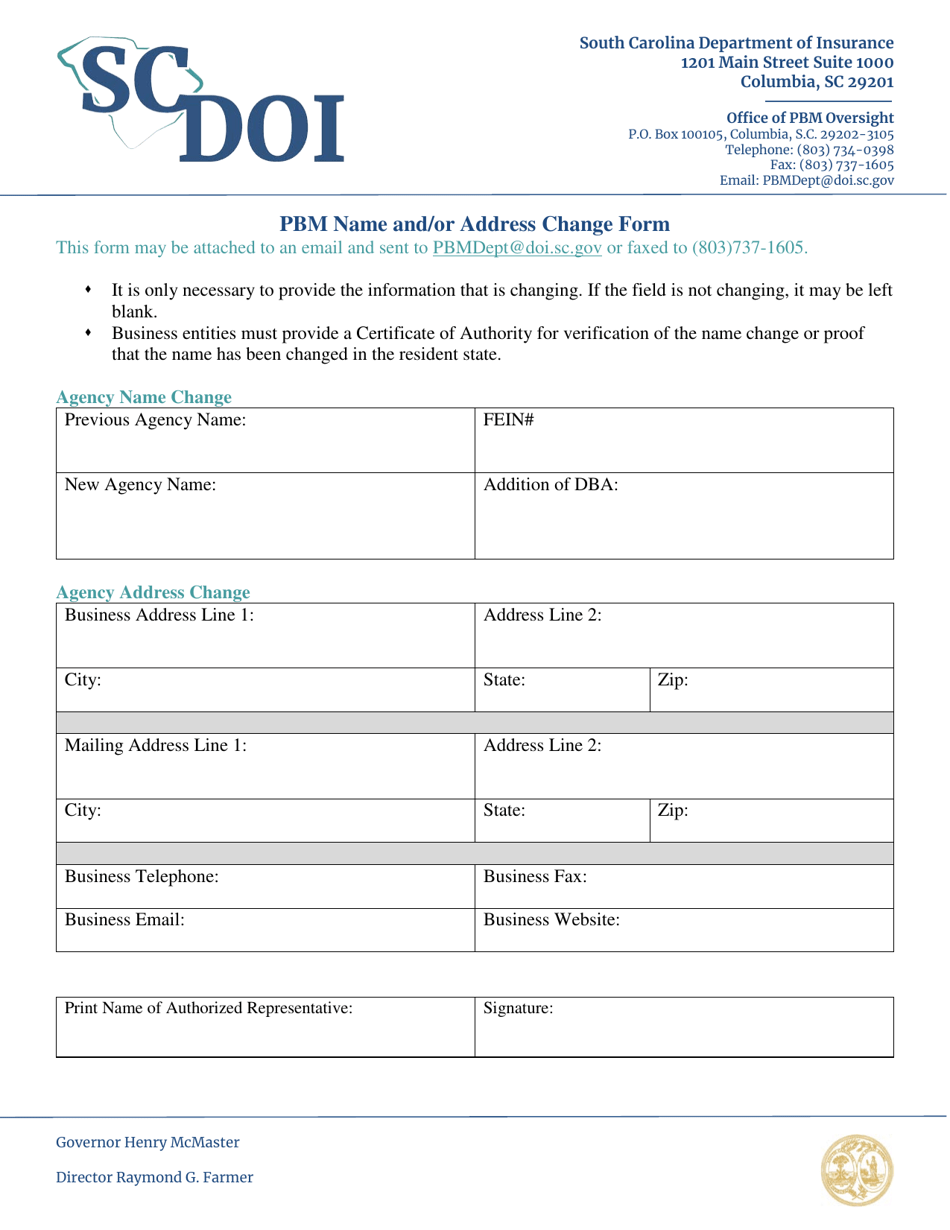 South Carolina Pbm Name and/or Address Change Form - Fill Out, Sign ...