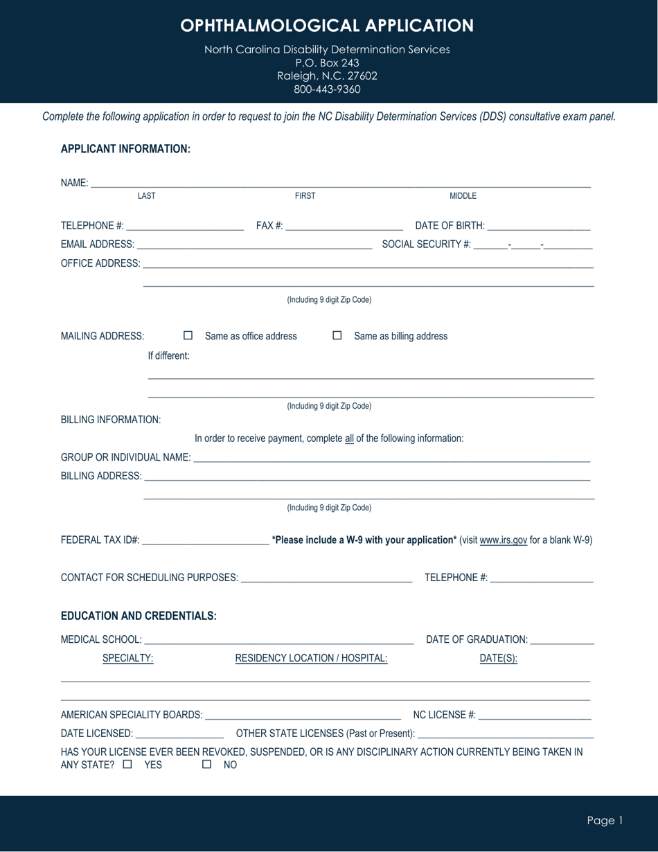North Carolina Ophthalmological Application - Fill Out, Sign Online and ...