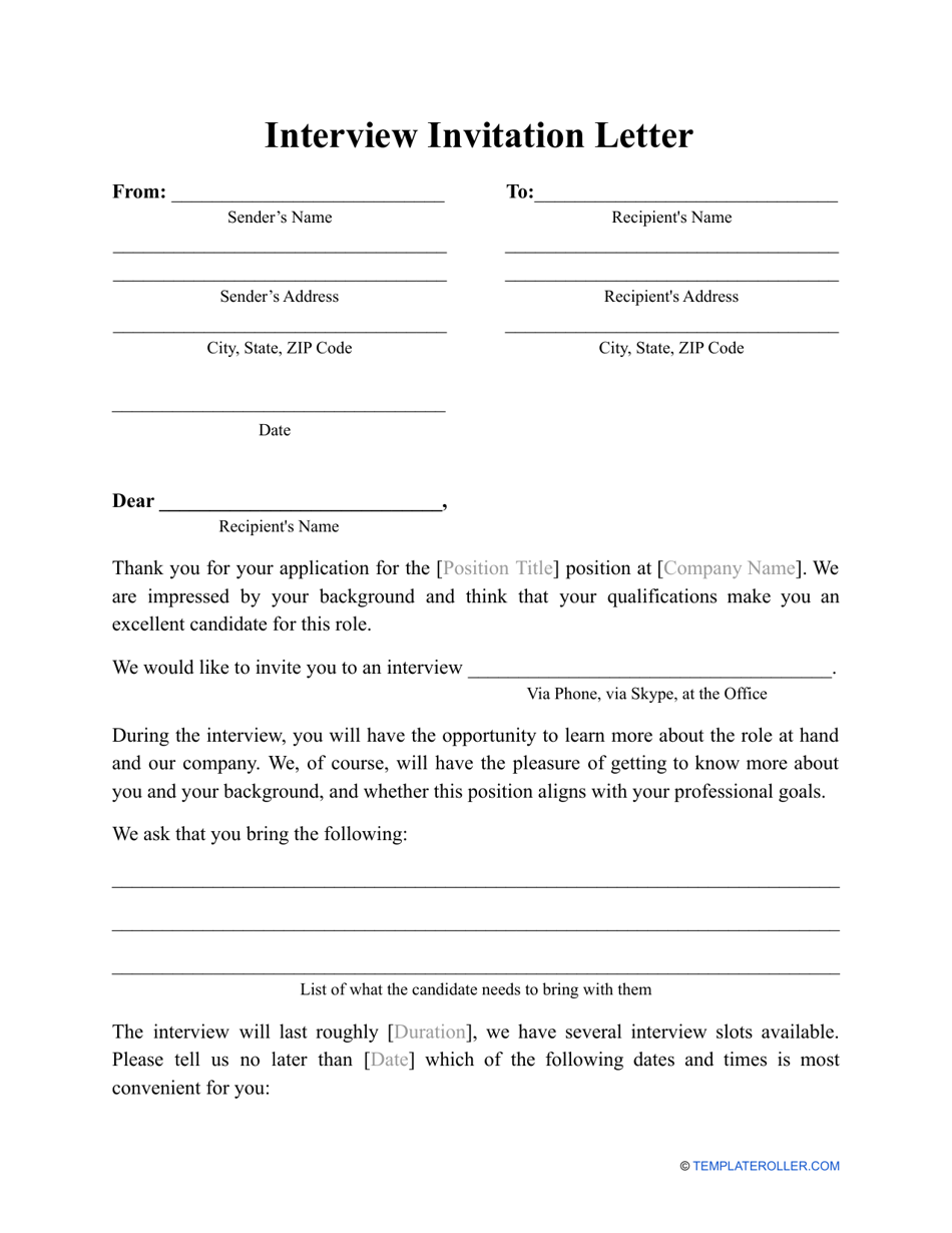Interview Invitation Letter Template Download Printable PDF 