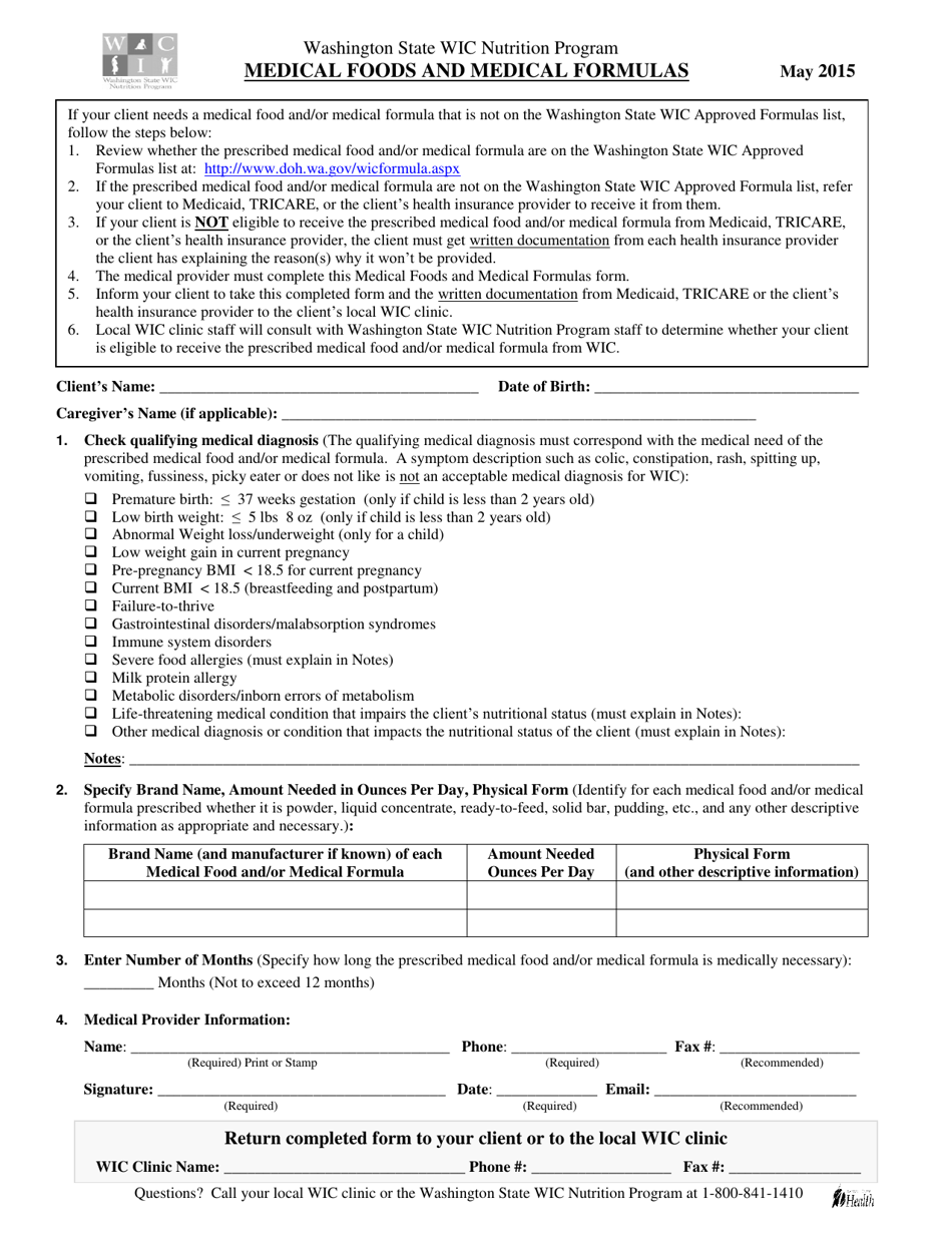 Washington Medical Foods and Medical Formulas - Washington State Wic ...