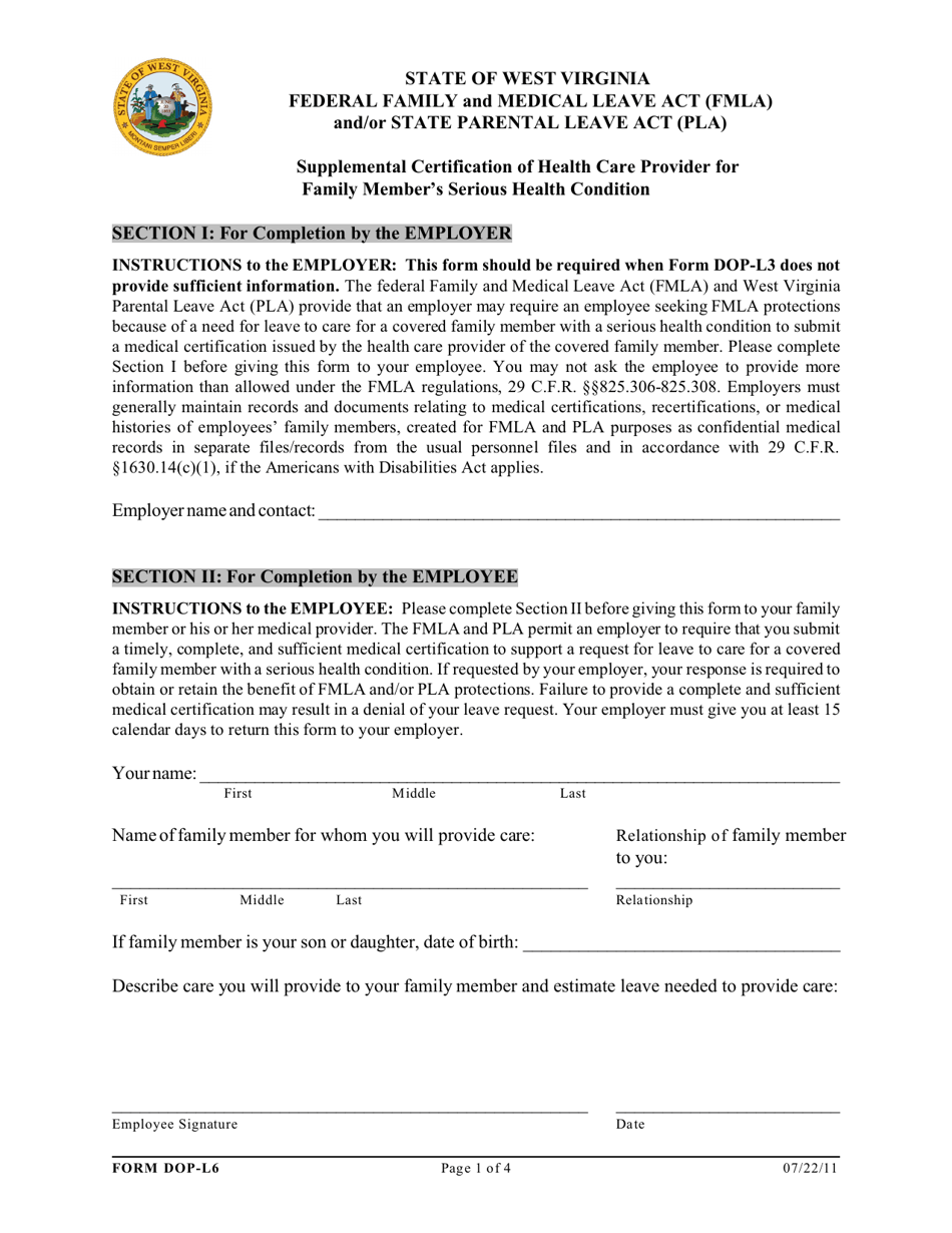 Form DOP-L6 - Fill Out, Sign Online and Download Fillable PDF, West ...