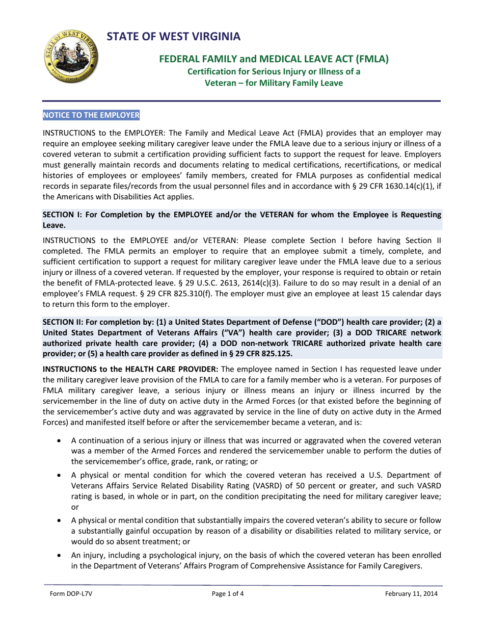 Form DOP-L7V - Fill Out, Sign Online and Download Fillable PDF, West ...