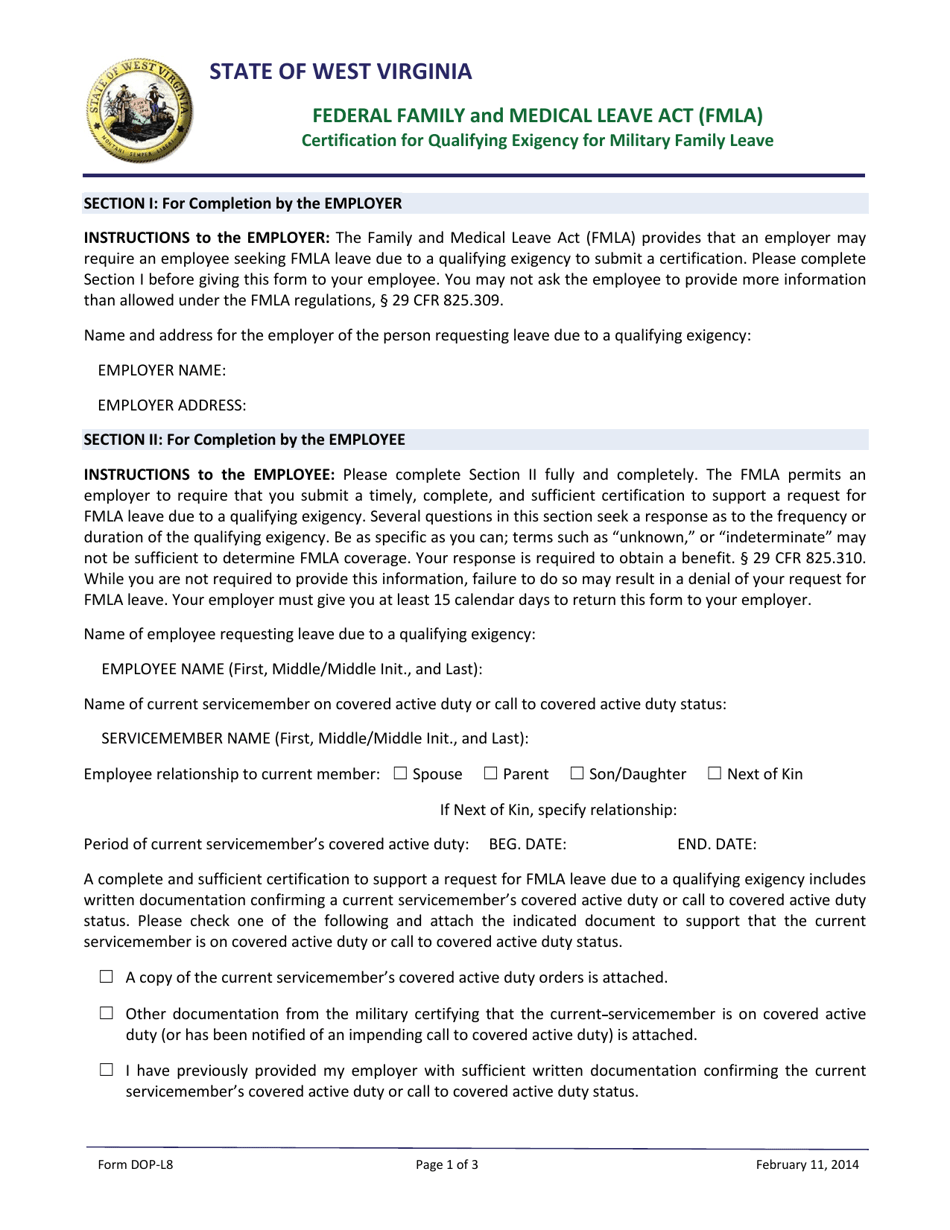 Form DOP-L8 - Fill Out, Sign Online and Download Fillable PDF, West ...
