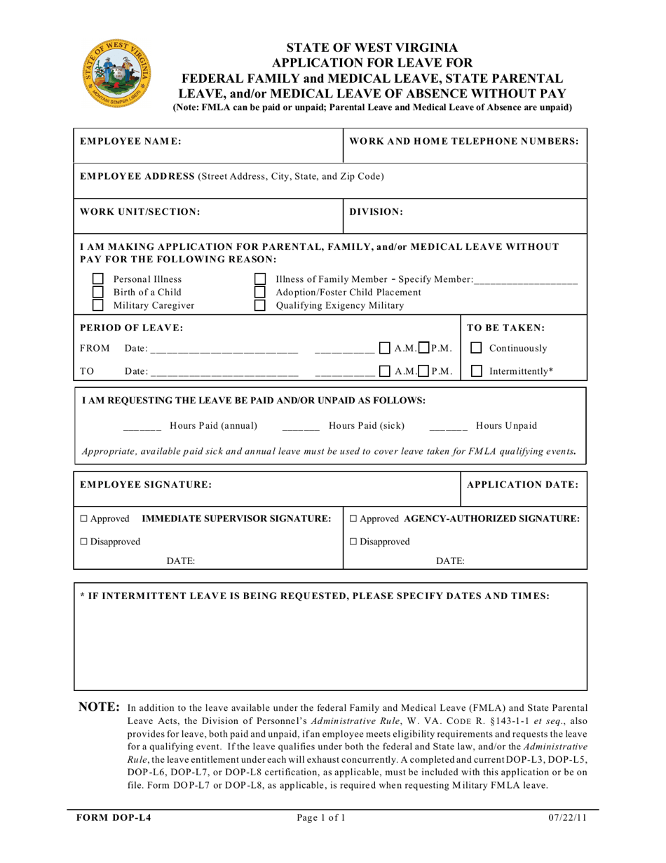 Form DOP-L4 - Fill Out, Sign Online and Download Fillable PDF, West ...