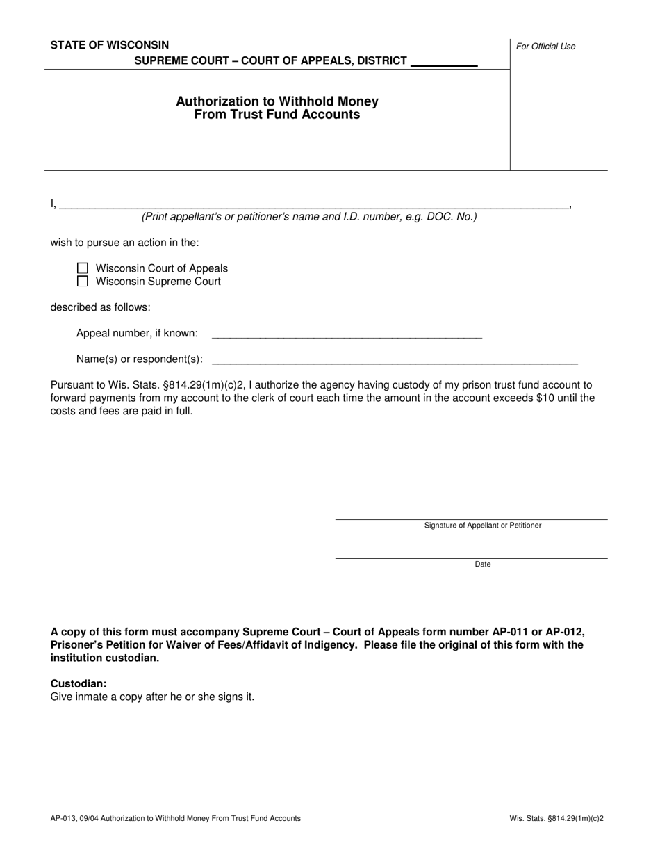 Form AP-013 - Fill Out, Sign Online and Download Printable PDF ...
