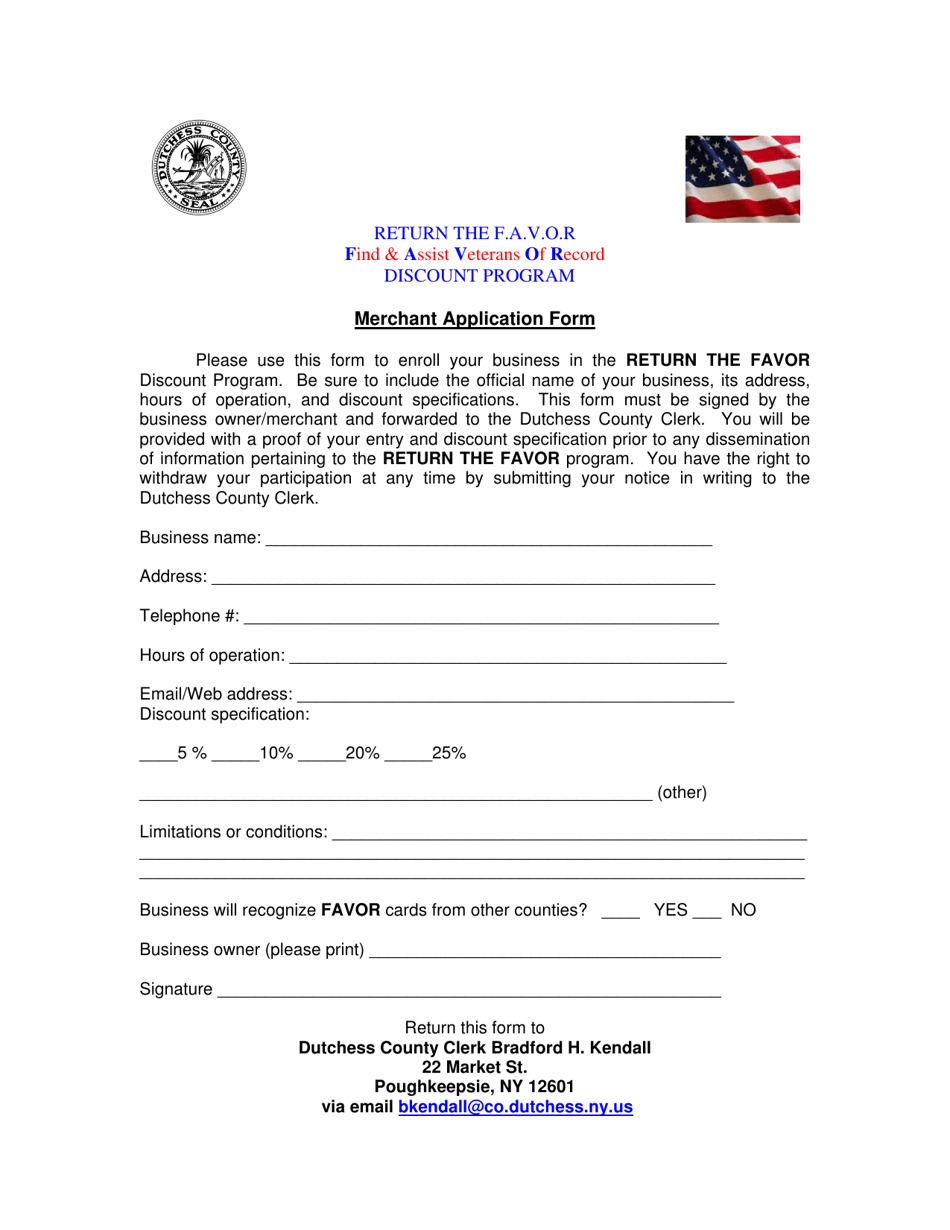 Dutchess County, New York Return the Favor Merchant Application - Fill ...