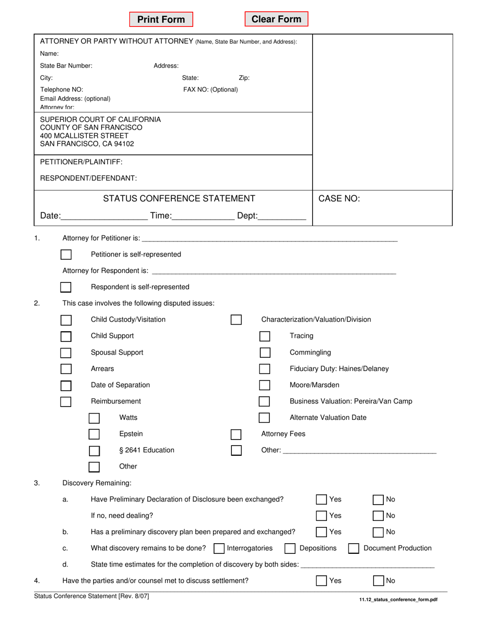 County of San Francisco, California Status Conference Statement - Fill ...