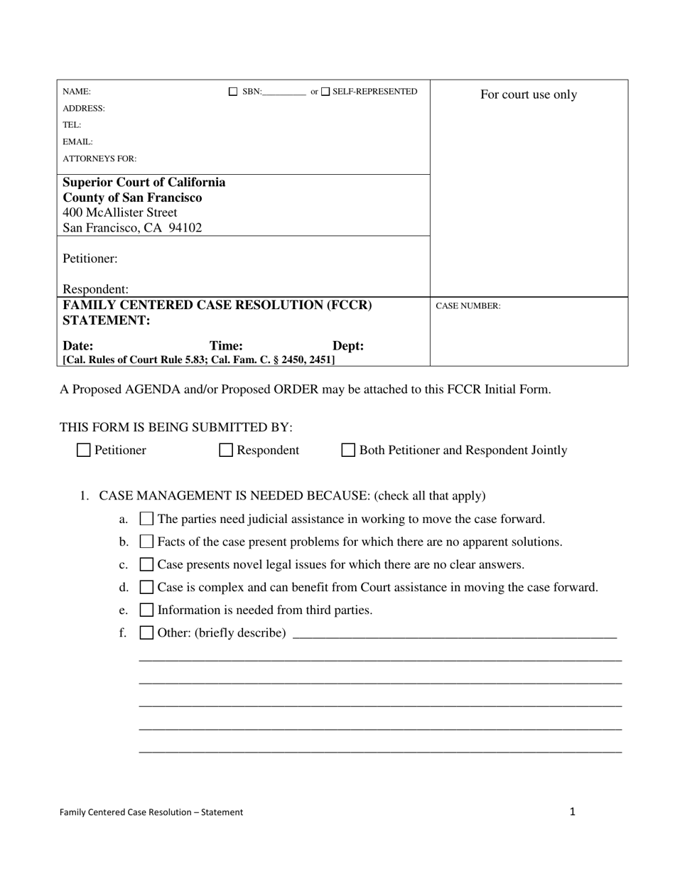 County of San Francisco, California Family Centered Case Resolution ...