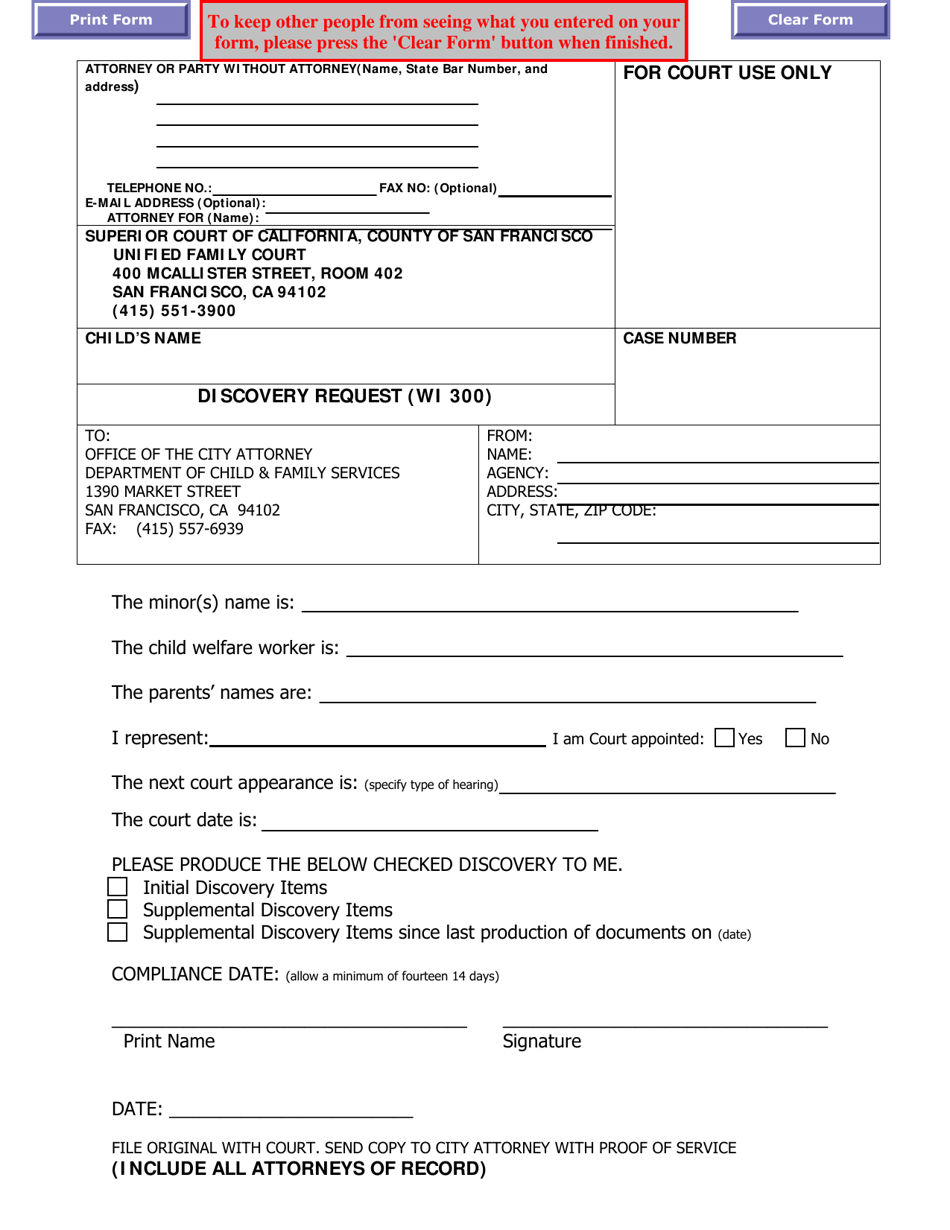 County of San Francisco, California Discovery Request (Wi 300) - Fill ...