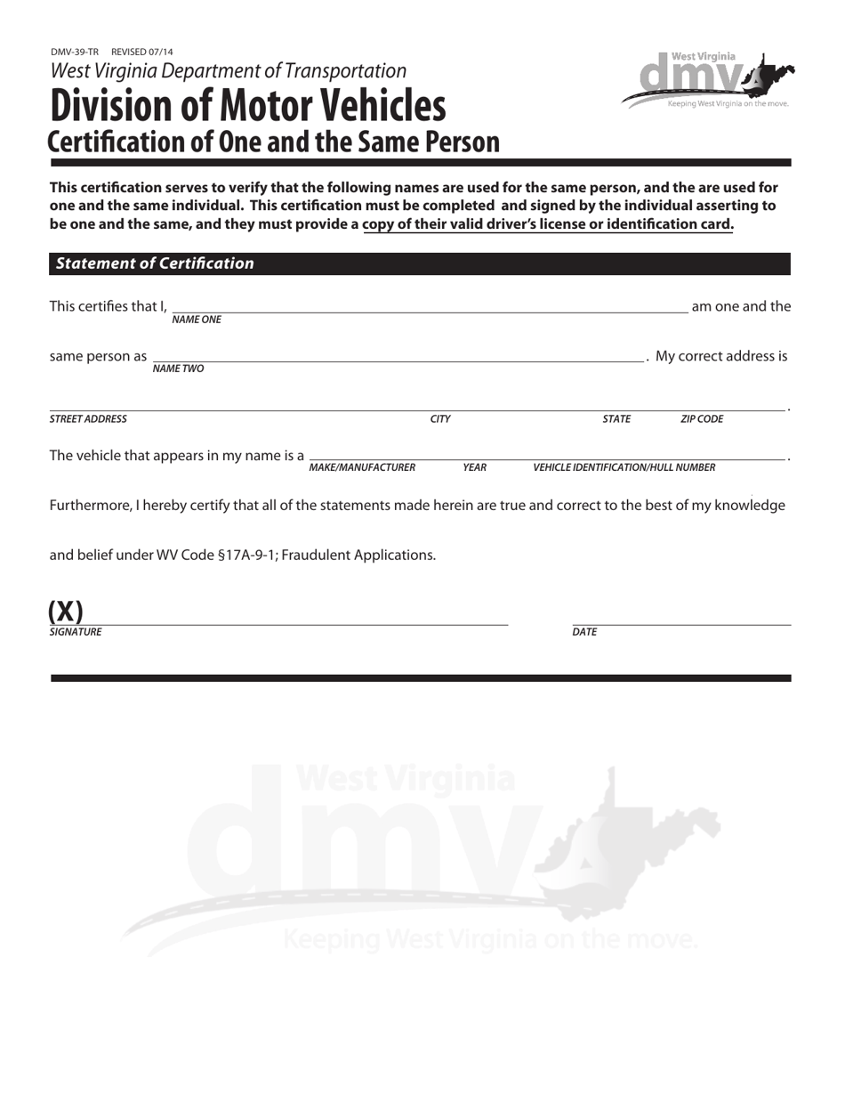 Form DMV-39-TR - Fill Out, Sign Online and Download Fillable PDF, West ...