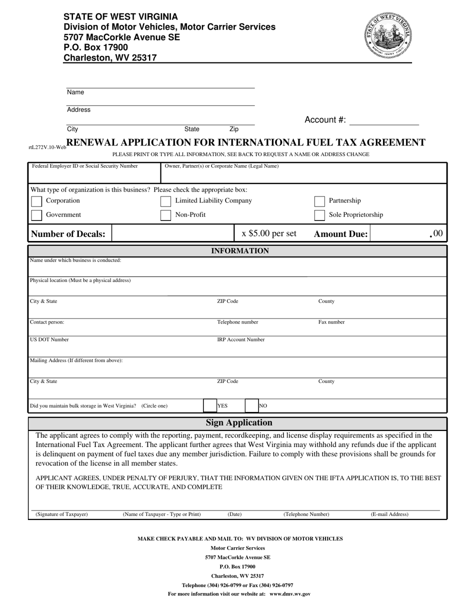 West Virginia Renewal Application for International Fuel Tax Agreement ...