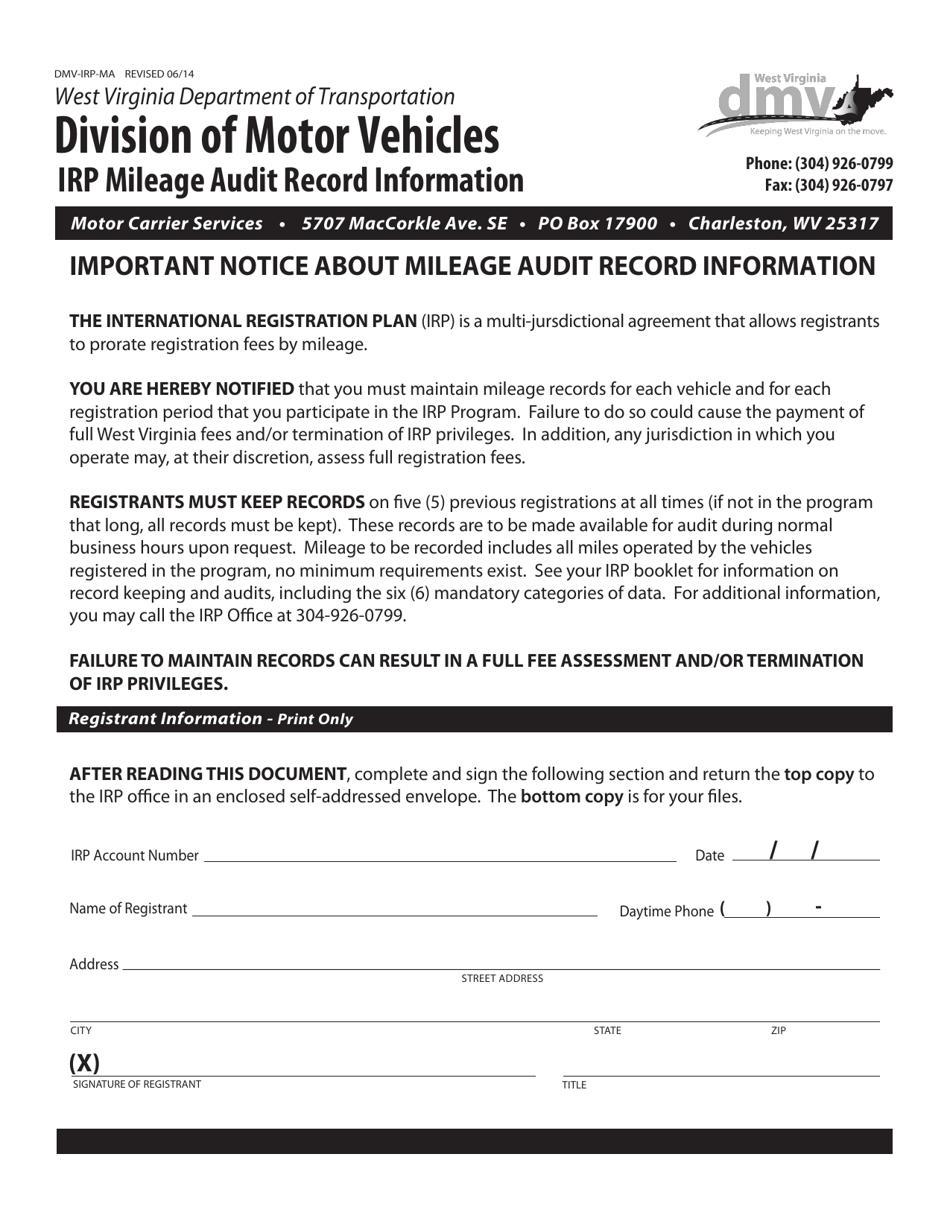 Form DMV-IRP-MA - Fill Out, Sign Online and Download Fillable PDF, West ...
