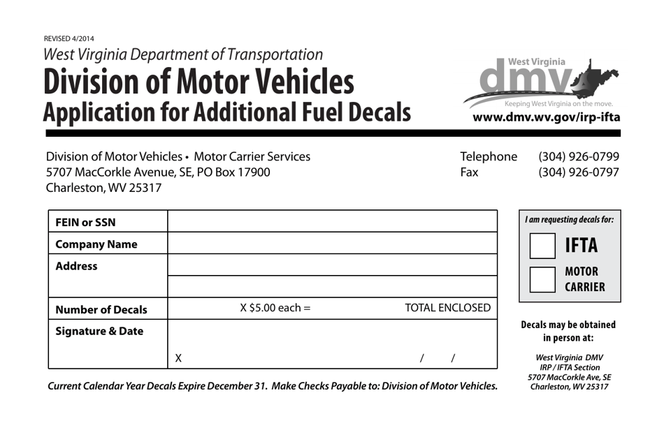 West Virginia Application for Additional Fuel Decals - Fill Out, Sign ...