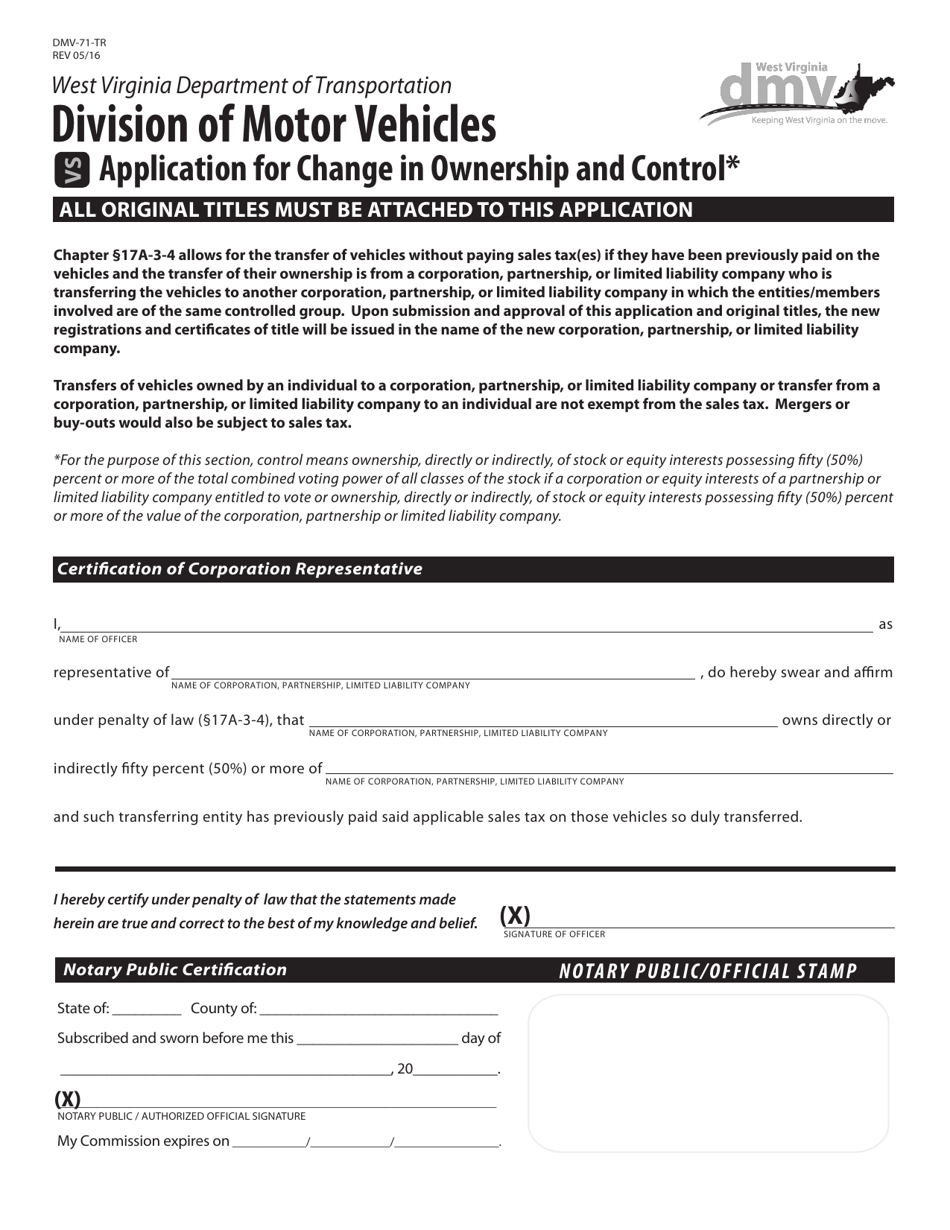 Form DMV-71-TR - Fill Out, Sign Online and Download Fillable PDF, West ...