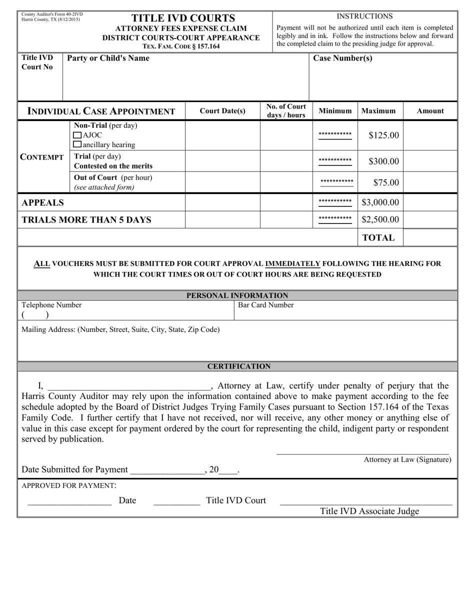 Form 40-2IVD - Fill Out, Sign Online and Download Fillable PDF, Harris ...