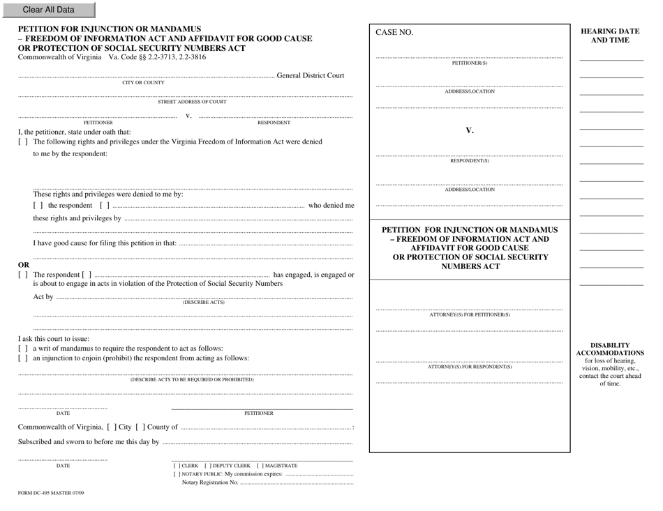 Form DC-495 - Fill Out, Sign Online and Download Fillable PDF, Virginia ...
