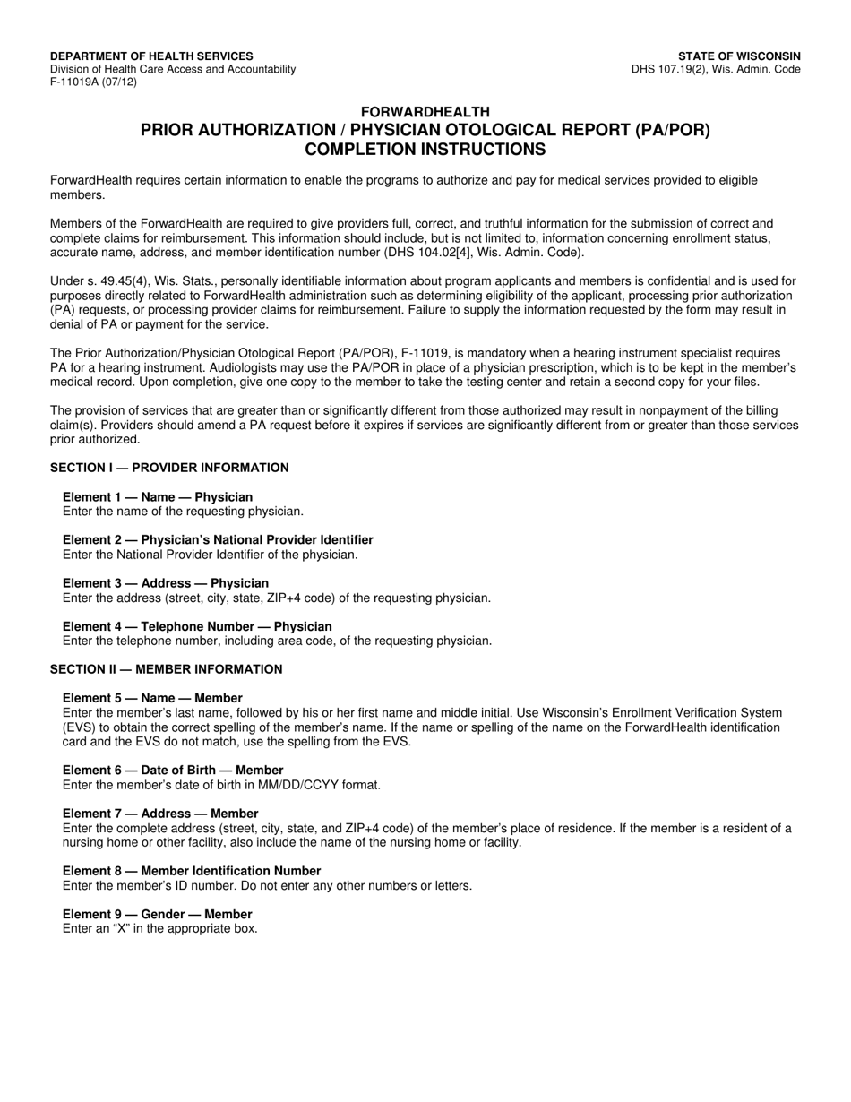 Download Instructions for Form F-11019 Prior Authorization/Physician ...
