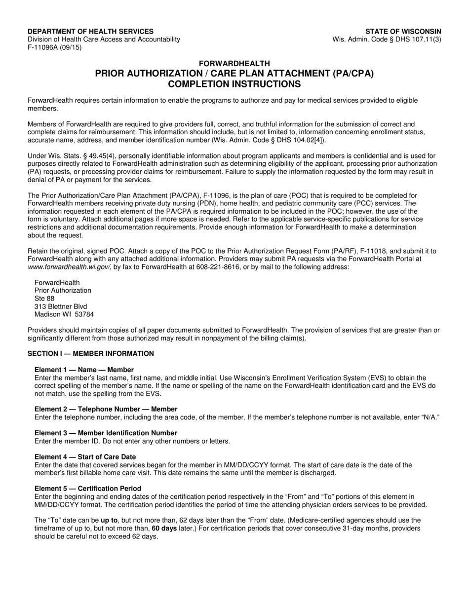 Download Instructions for Form F-11096 Prior Authorization/Care Plan ...