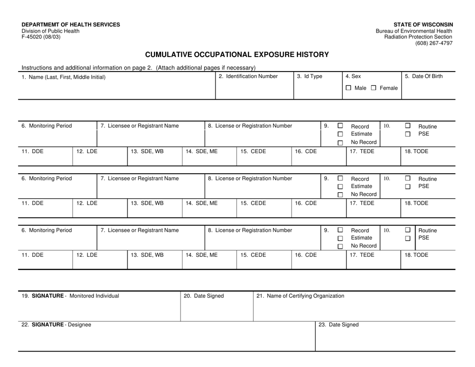 Form F-45020 - Fill Out, Sign Online and Download Printable PDF ...