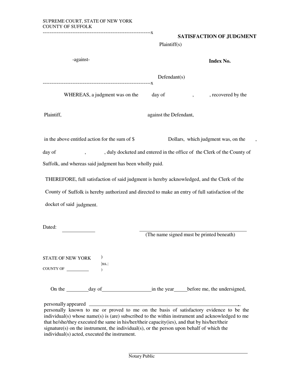 County of Suffolk, New York Satisfaction of Judgment - Fill Out, Sign ...