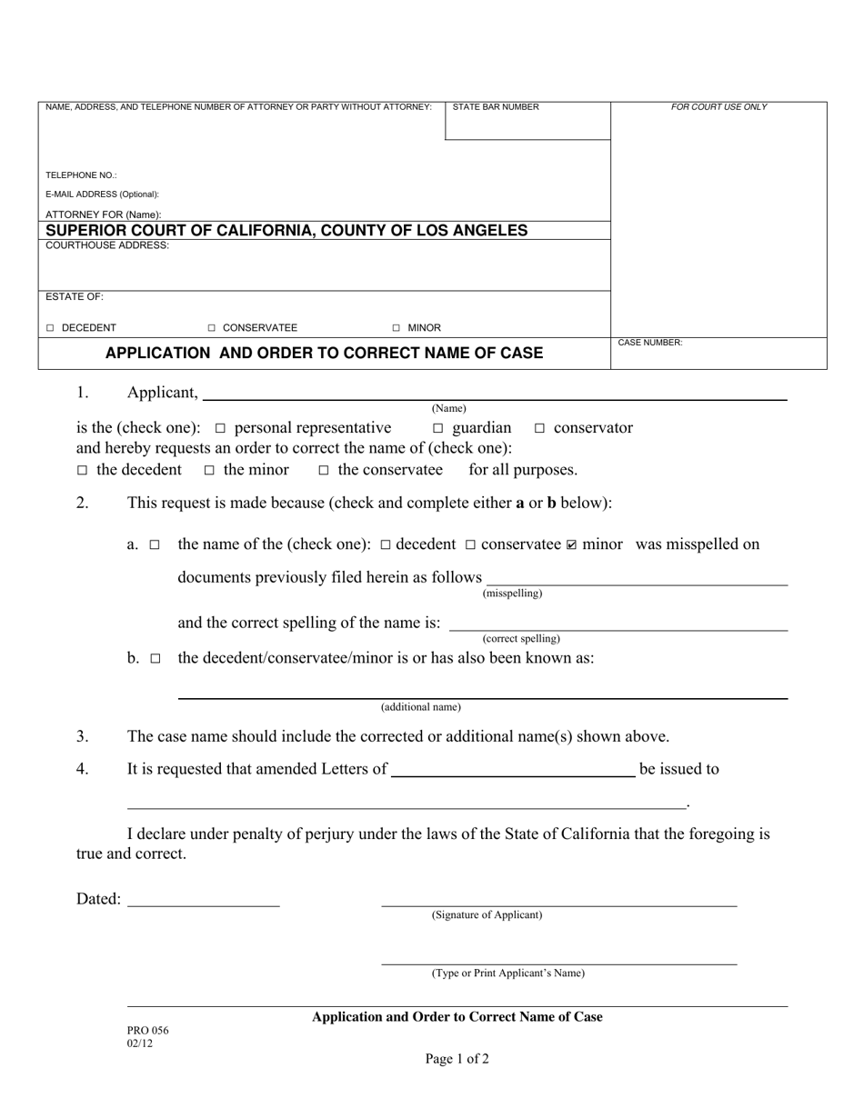 Form PRO056 - Fill Out, Sign Online and Download Fillable PDF, County ...