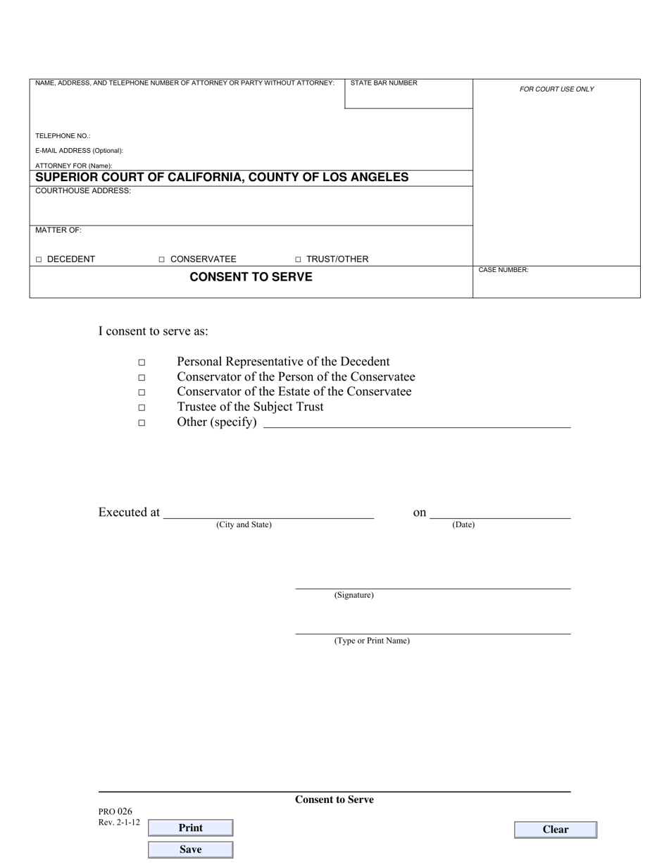 Form PRO026 - Fill Out, Sign Online and Download Fillable PDF, County ...