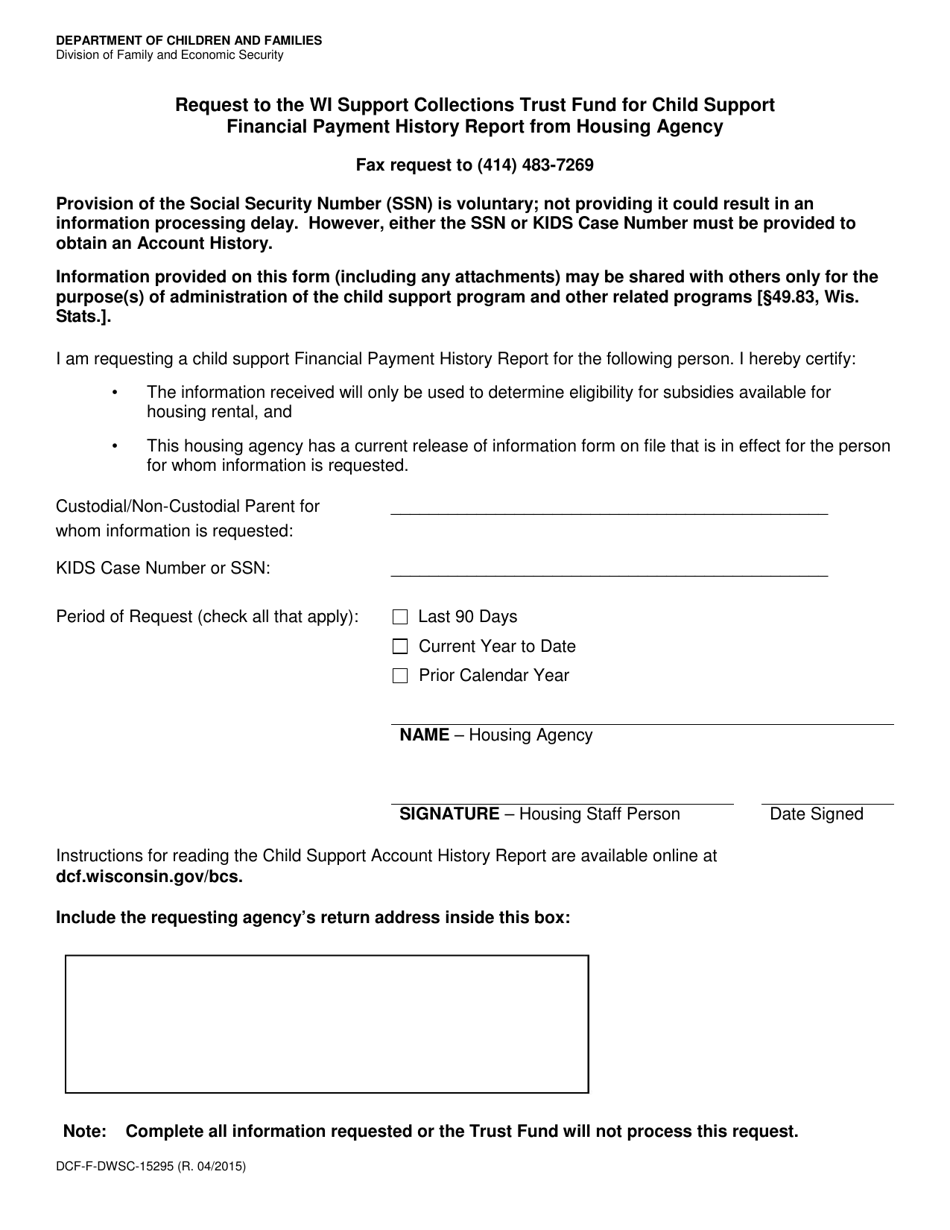 Form DCF-F-DWSC15295 - Fill Out, Sign Online and Download Printable PDF ...