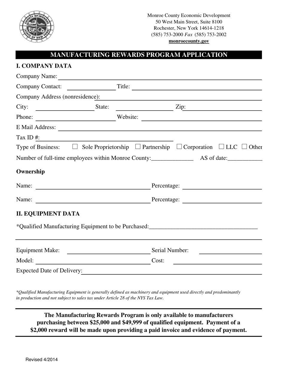 Monroe County, New York Manufacturing Rewards Program Application - Fill Out, Sign Online and ...
