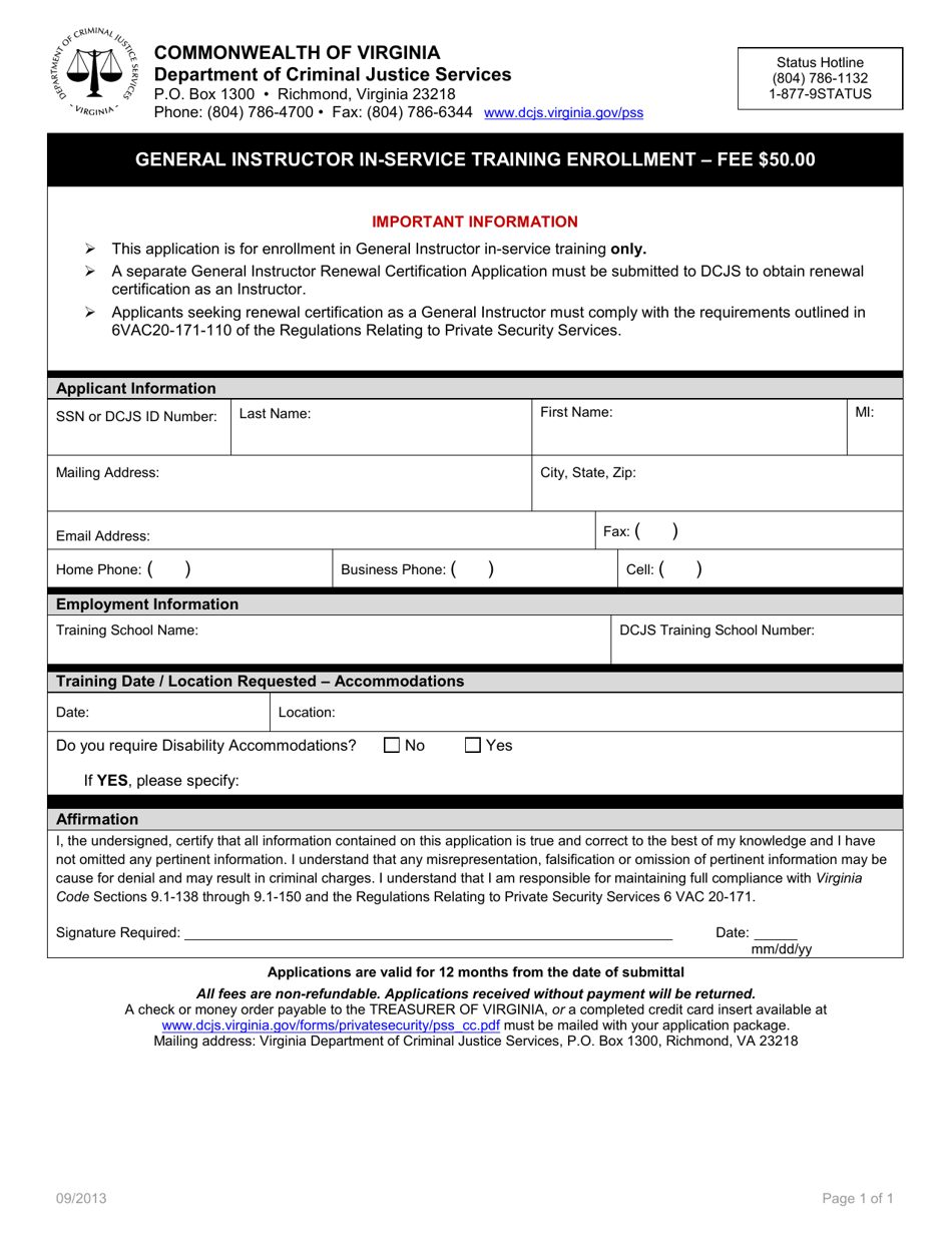 Virginia General Instructor In-Service Training Enrollment - Fill Out ...