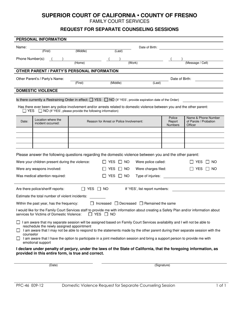 Form PFC-46 - Fill Out, Sign Online and Download Fillable PDF, County of Fresno, California ...