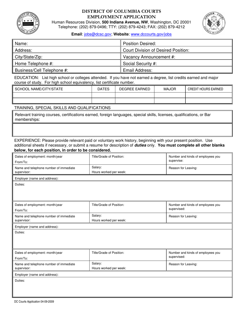 Washington, D.C. Employment Application - Fill Out, Sign Online and ...