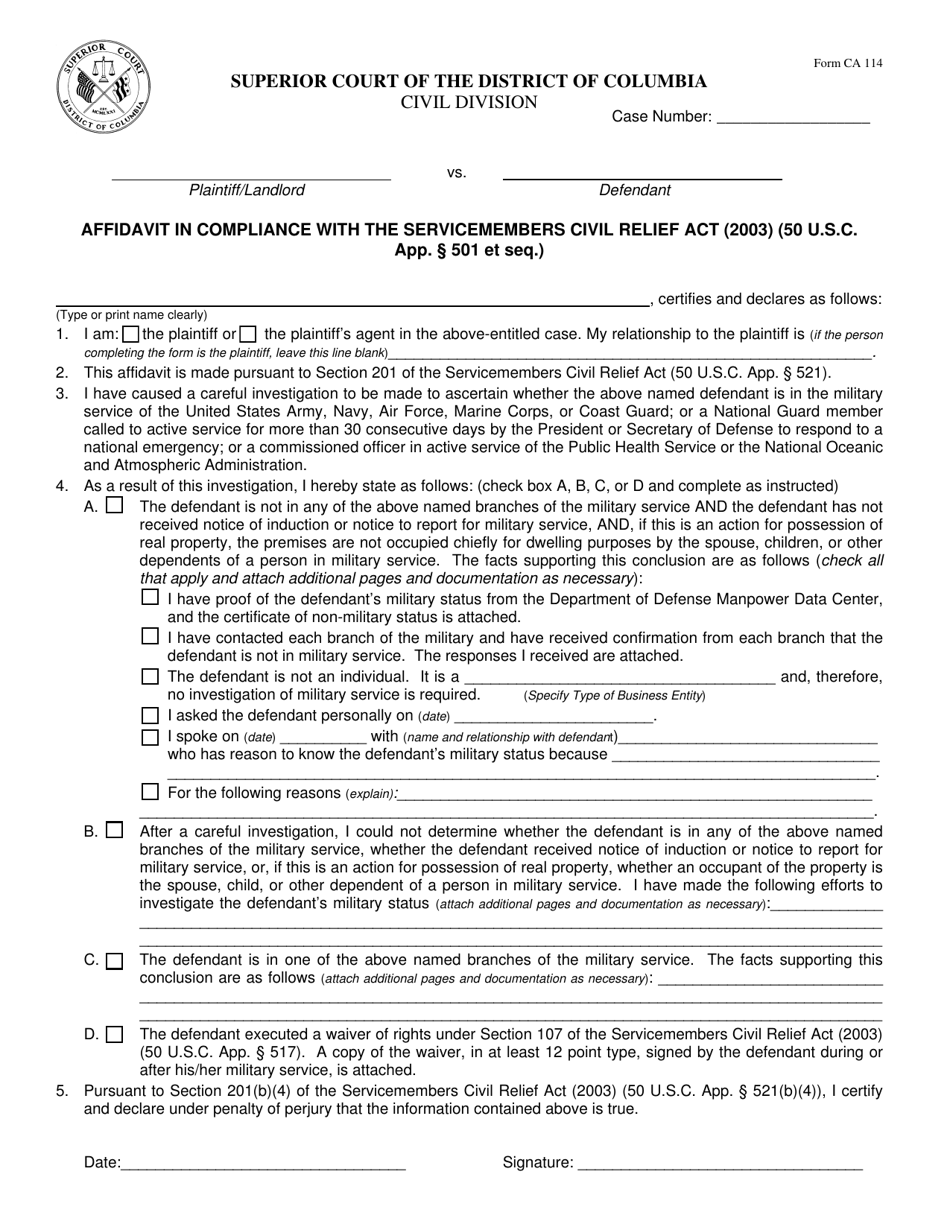 Form CA114 - Fill Out, Sign Online and Download Fillable PDF ...