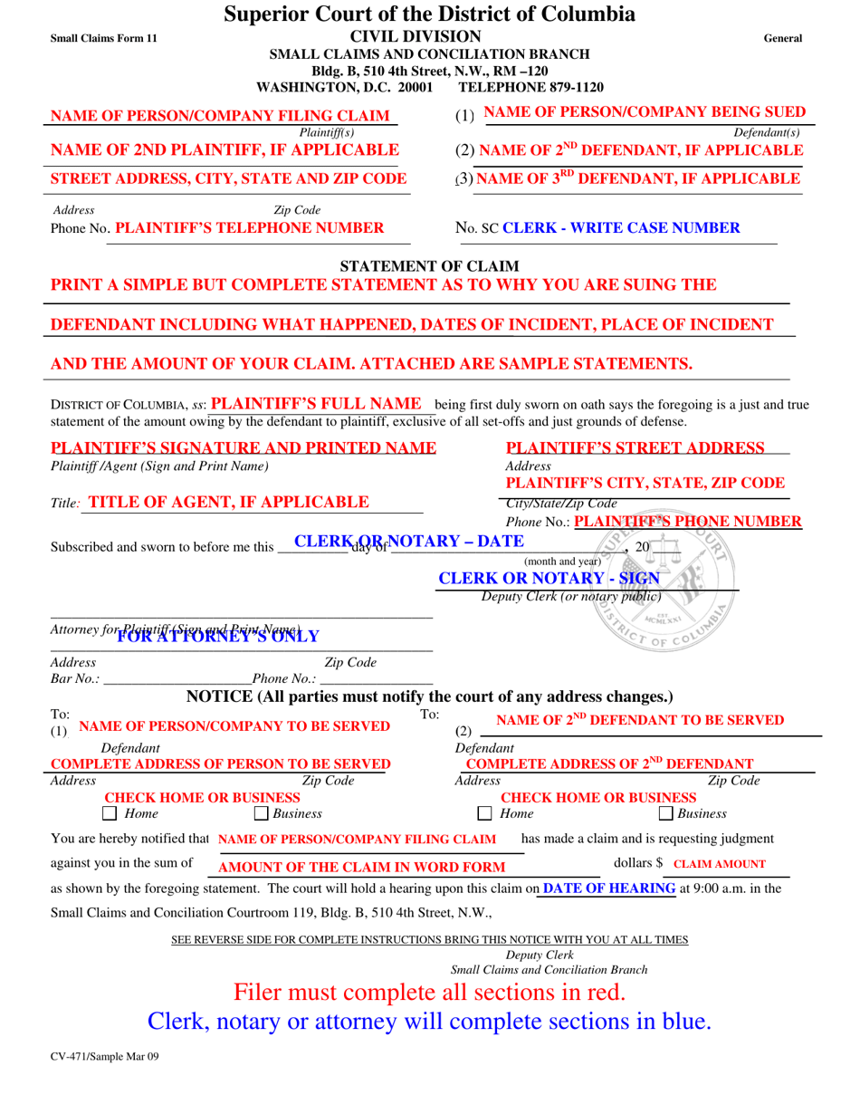 Sample Small Claims Form 11 (CV-471) - Fill Out, Sign Online and ...