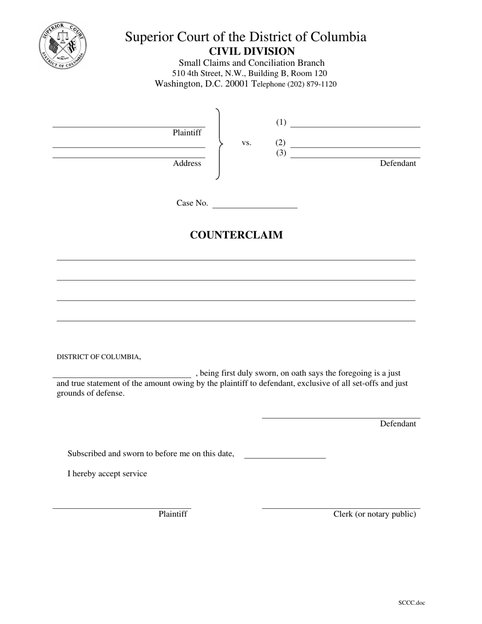 Washington, D.C. Counterclaim - Fill Out, Sign Online and Download PDF ...