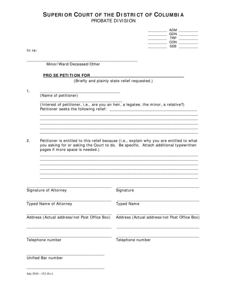 Washington, D.C. Pro Se Petition - Fill Out, Sign Online and Download ...