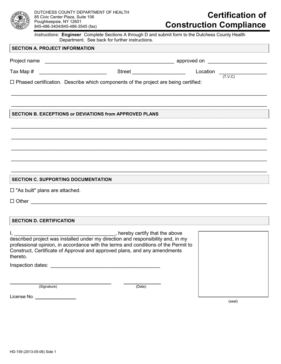 Form HD-159 - Fill Out, Sign Online and Download Printable PDF ...