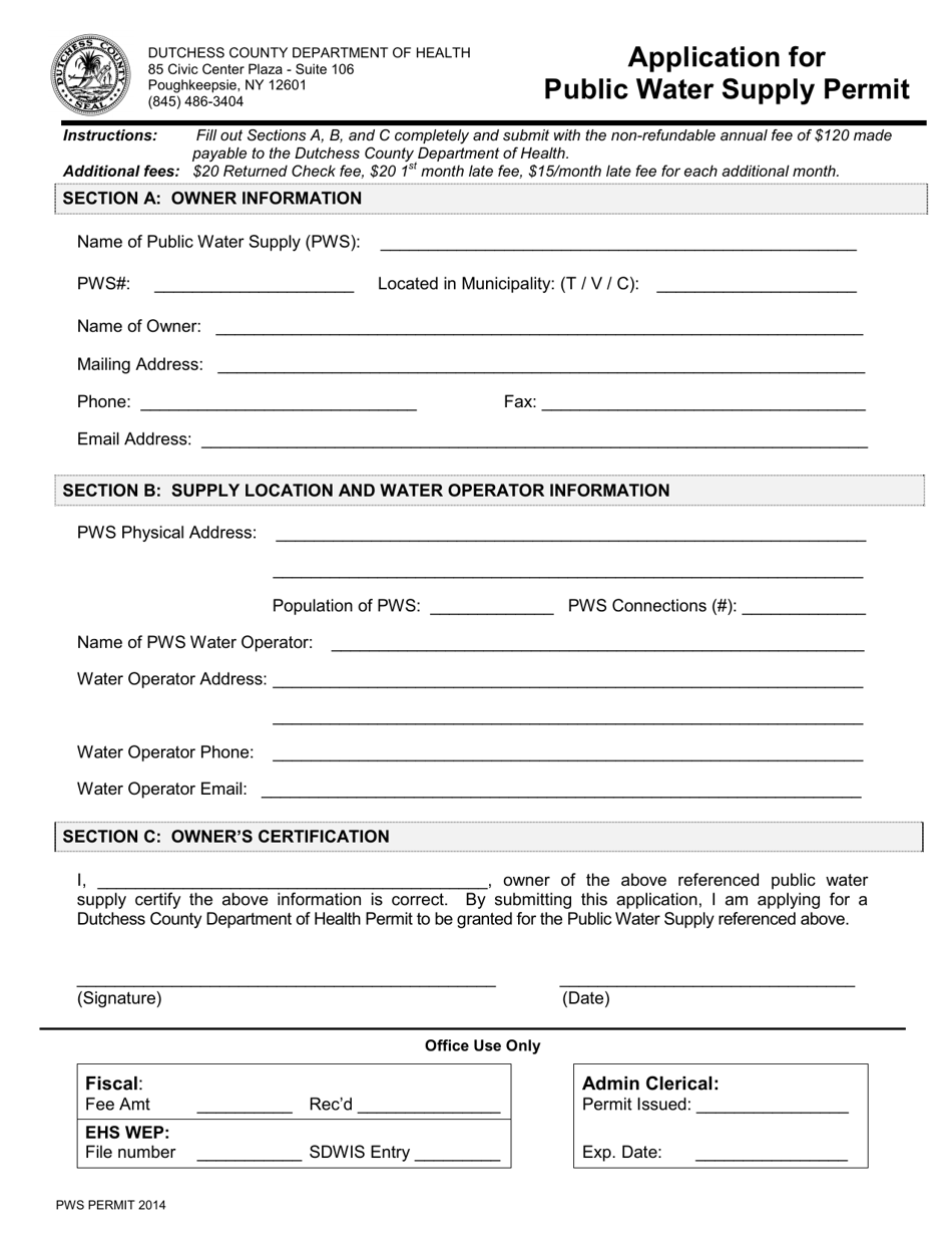 Dutchess County, New York Application for Public Water Supply Permit ...