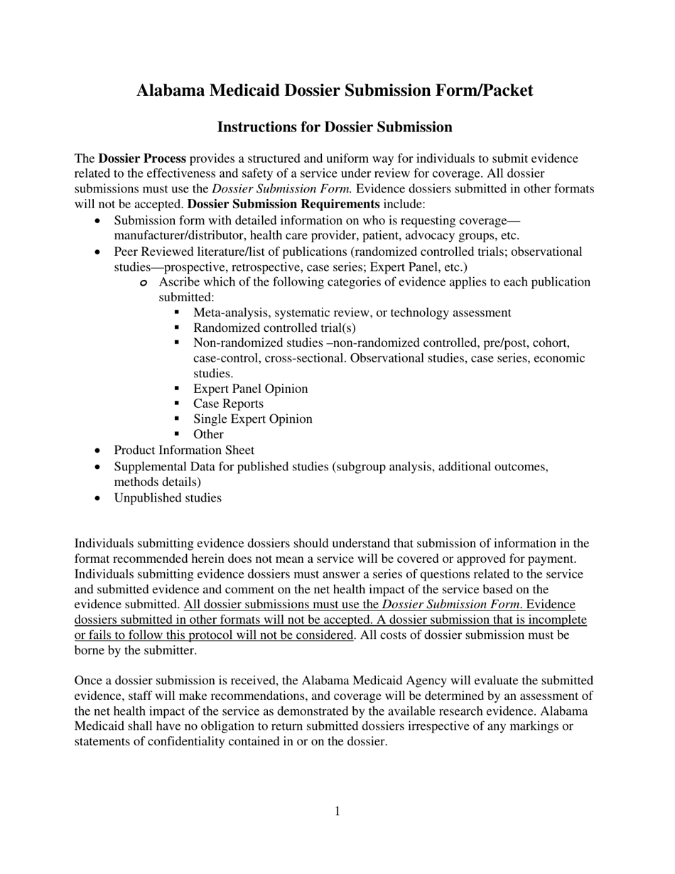 Alabama Alabama Medicaid Dossier Submission Form - Fill Out, Sign ...
