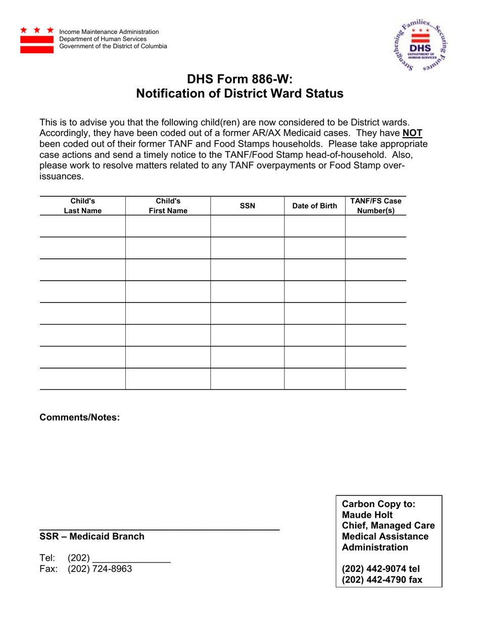 DHS Form 886-W - Fill Out, Sign Online and Download Printable PDF ...