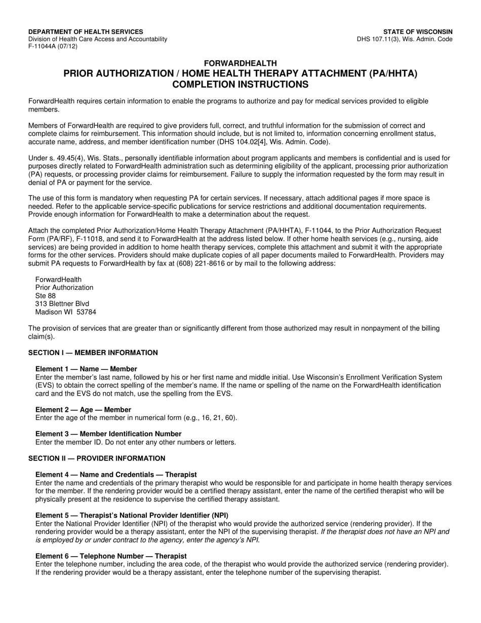 Download Instructions for Form F-11044 Prior Authorization/Home Health ...