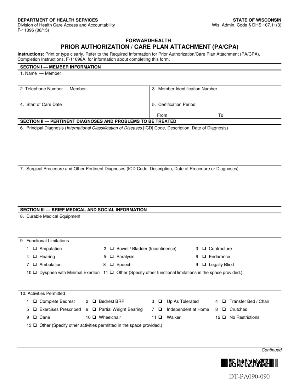 Form F-11096 - Fill Out, Sign Online and Download Fillable PDF ...