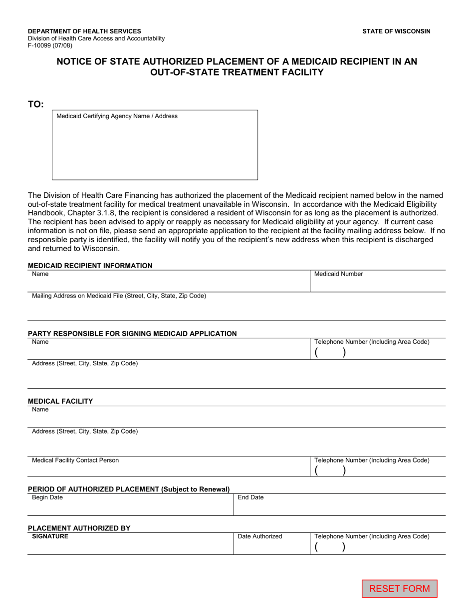 Form F-10099 - Fill Out, Sign Online and Download Fillable PDF ...
