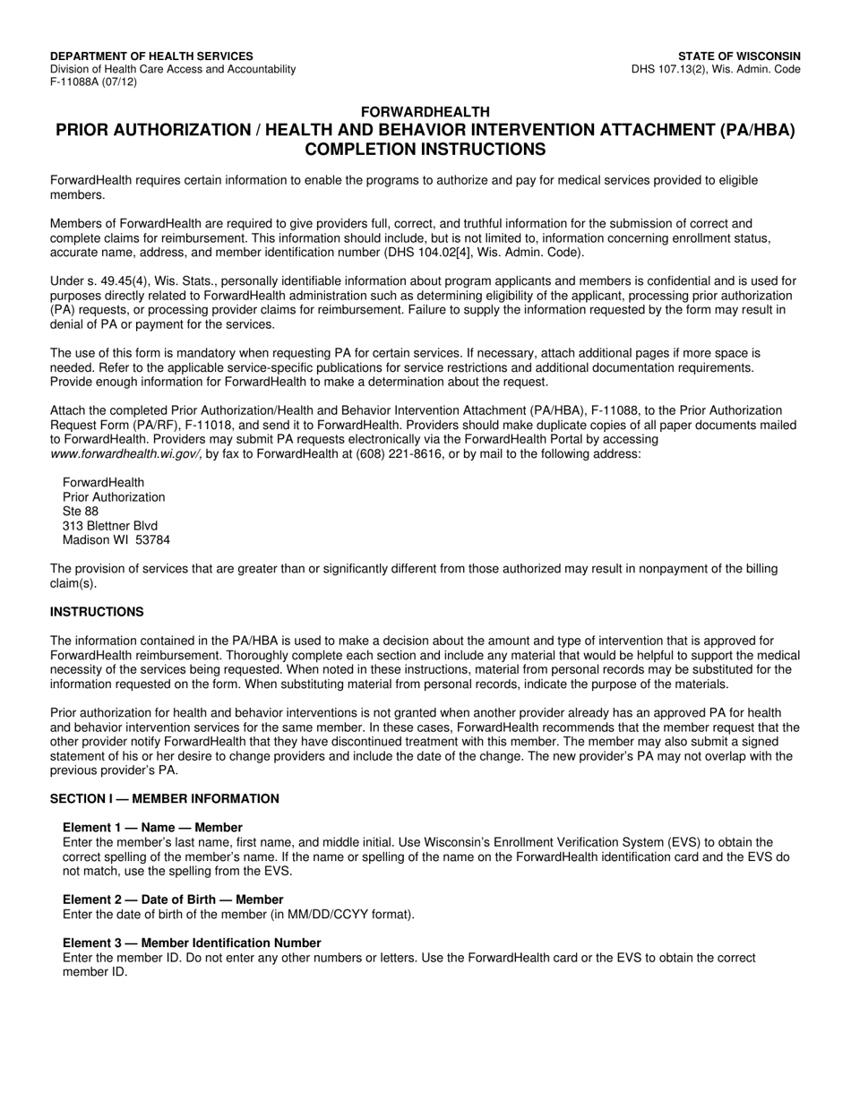 Download Instructions for Form F-11088 Prior Authorization/Health and ...