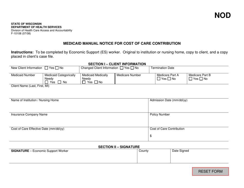 Form F-10108 - Fill Out, Sign Online and Download Fillable PDF ...