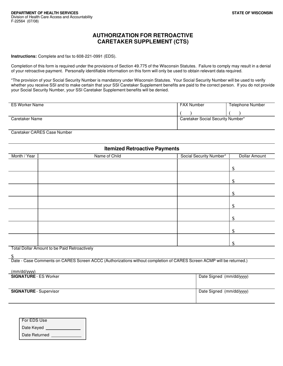Form F-22564 - Fill Out, Sign Online and Download Fillable PDF ...