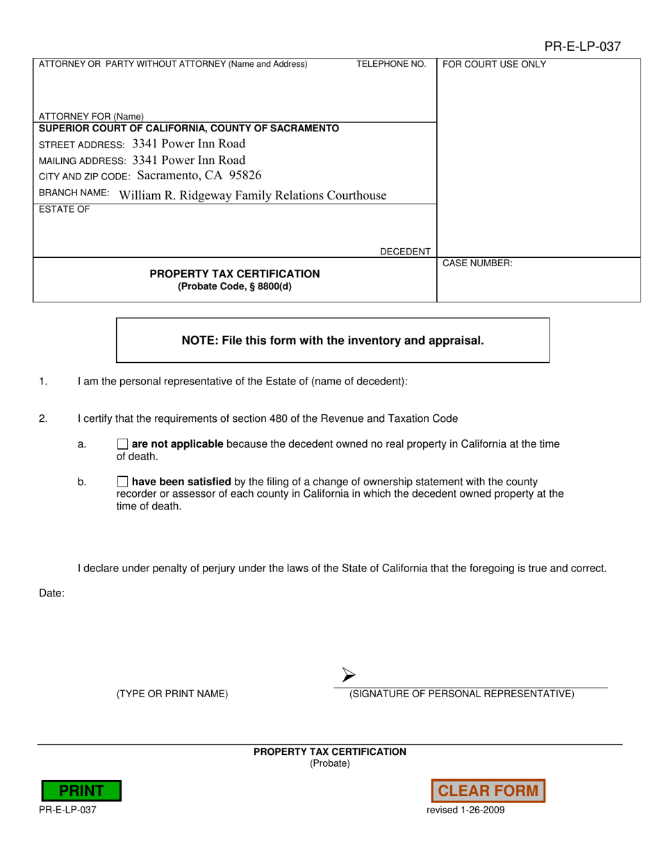 Form PR-E-LP-037 - Fill Out, Sign Online and Download Fillable PDF, County of Sacramento ...