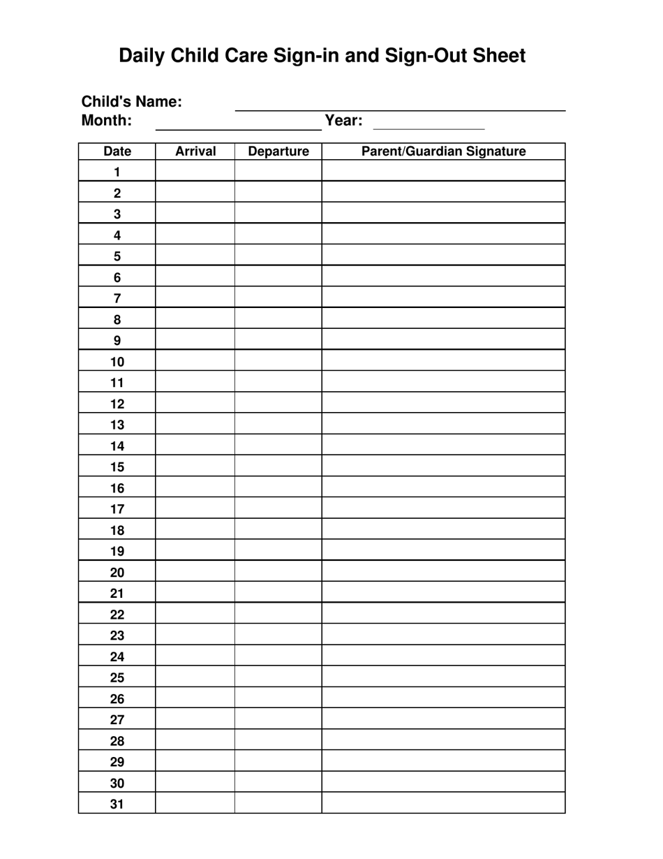 South Dakota Daily Child Care Sign-In and Sign-Out Sheet - Fill Out ...